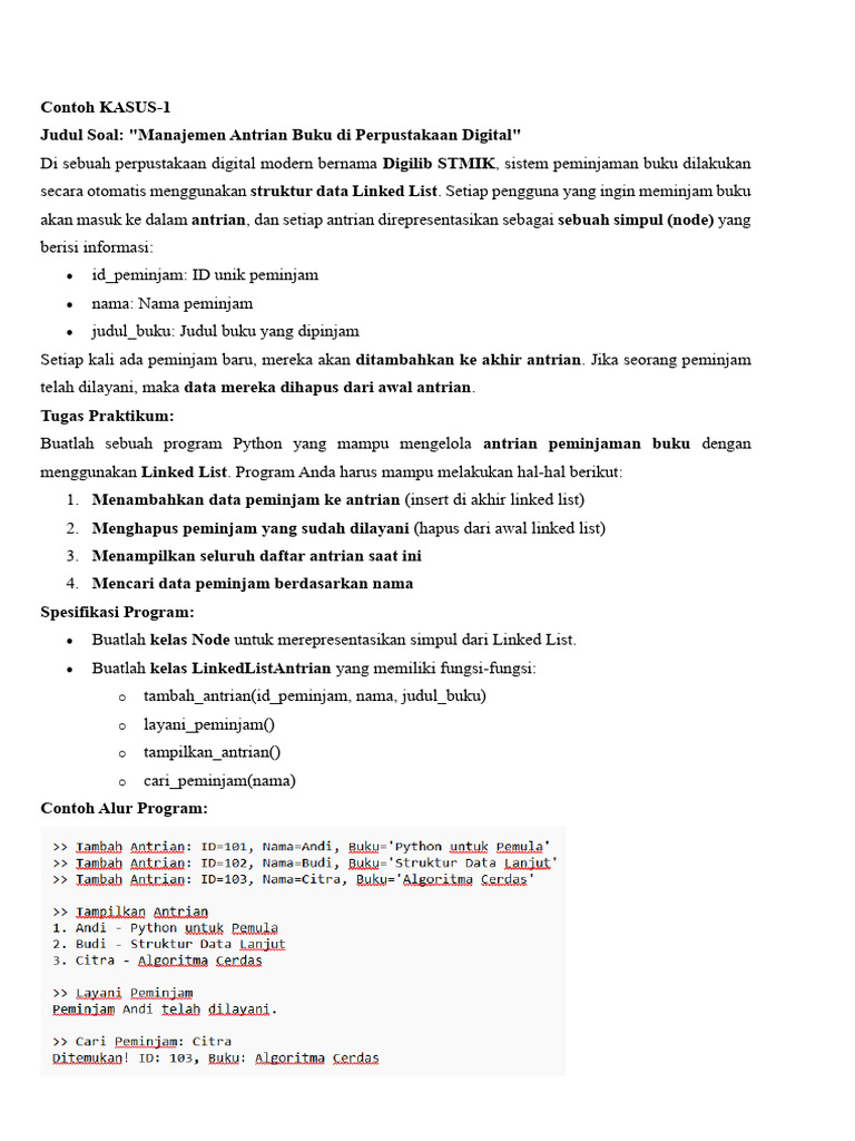 Contoh Kasus Dan Latihan Linked List | PDF