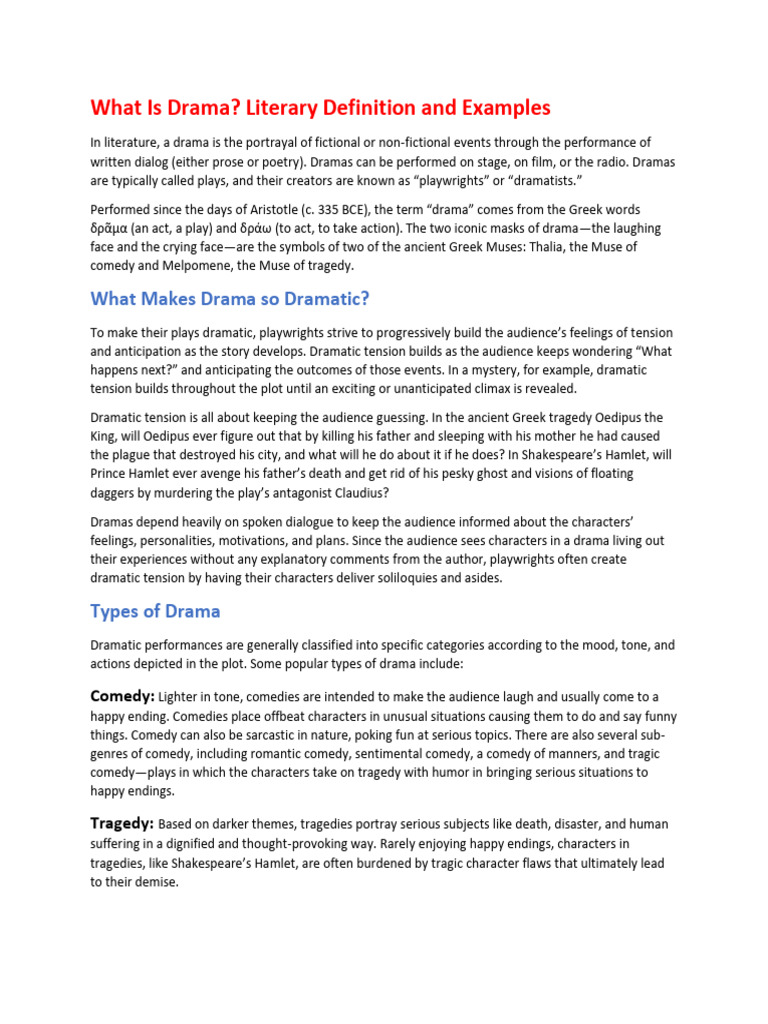 What Is Drama Literary Definition and Examples | PDF | Comedy | Play ...