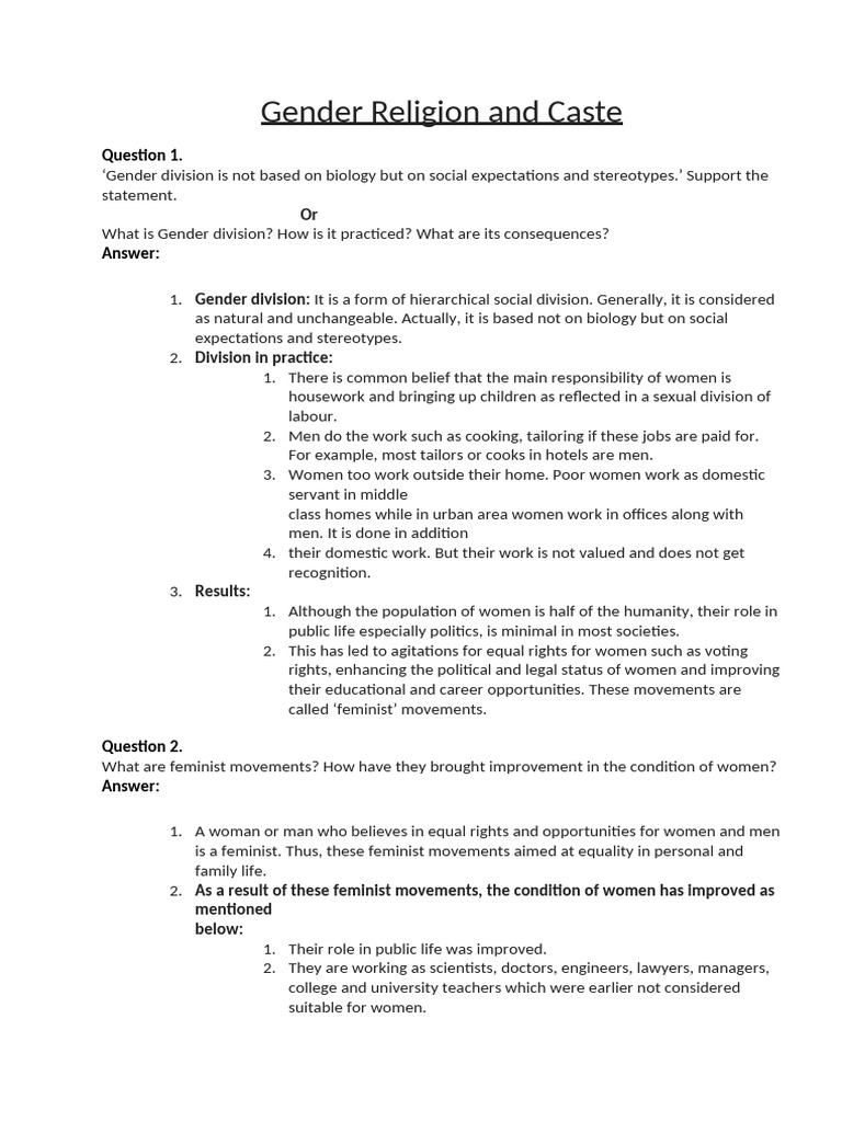 GENDER, RELIGION AND CASTE Class 10 | PDF | Dalit | Caste
