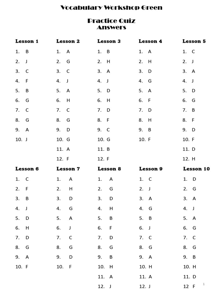 Vocabulary Workshop Green Quiz Answers | PDF | Chess Theory | Chess