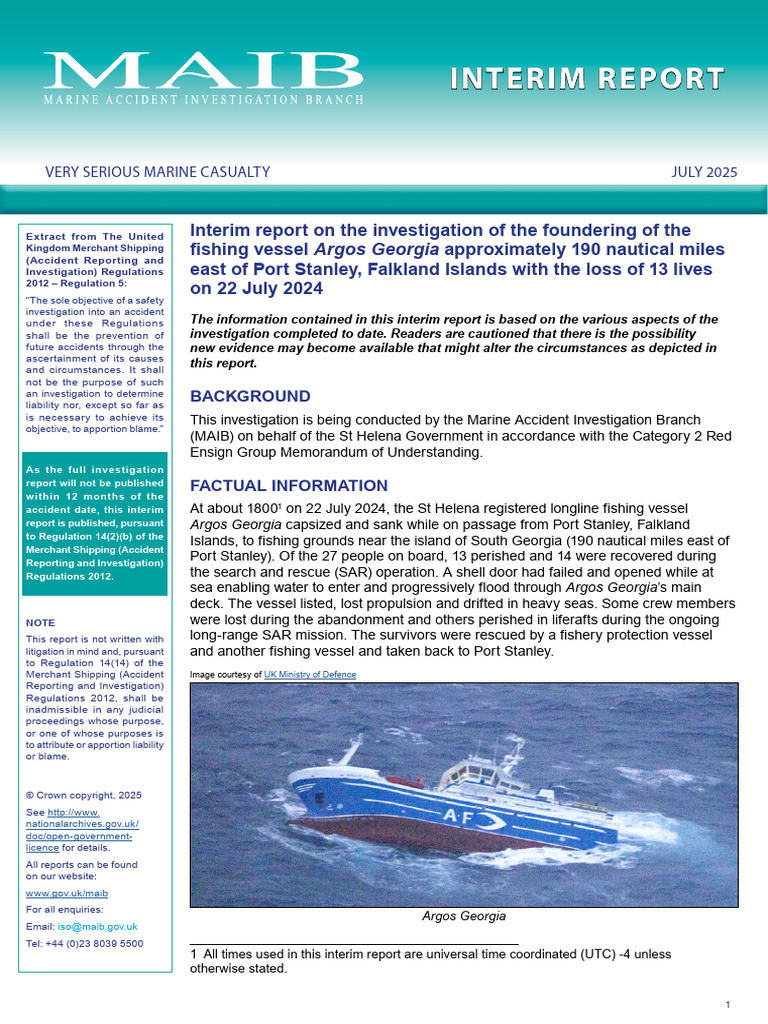 Argos Georgia Sinking Investigation Report | PDF | Search And Rescue ...