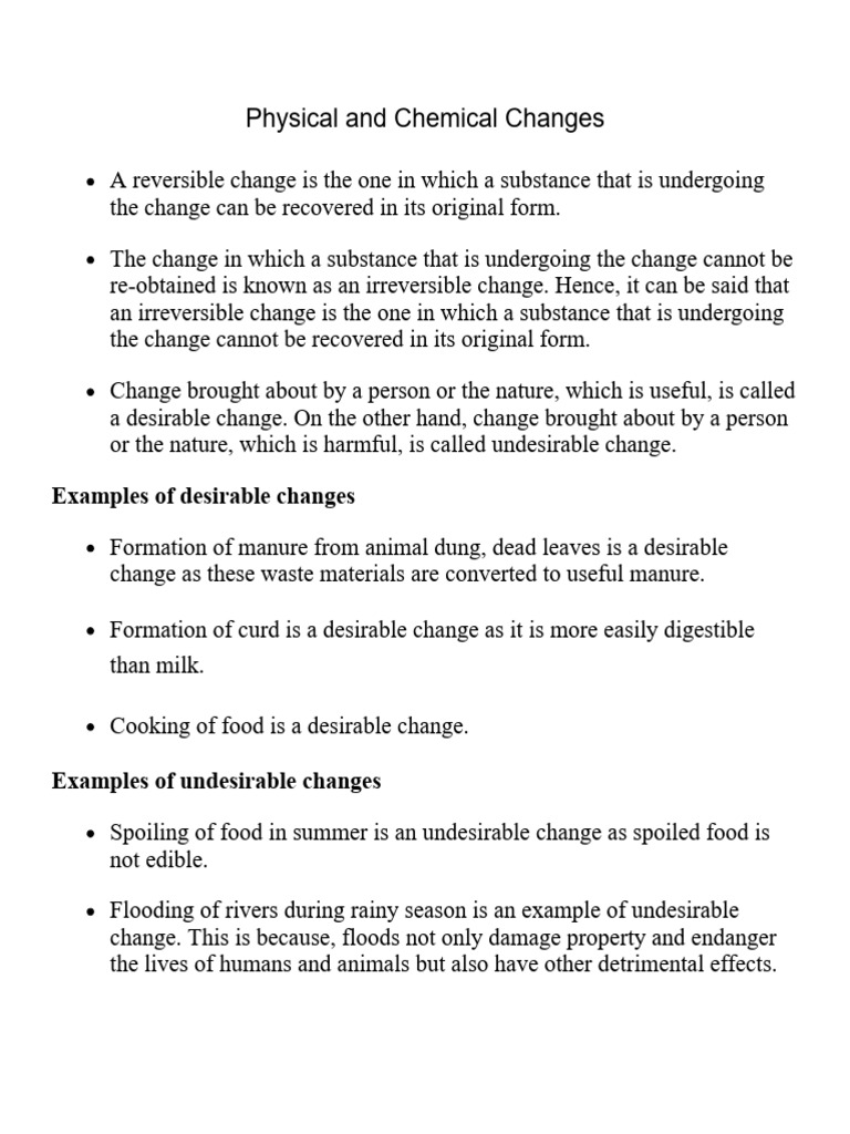 Desirable vs Undesirable Changes | PDF | Chemical Substances