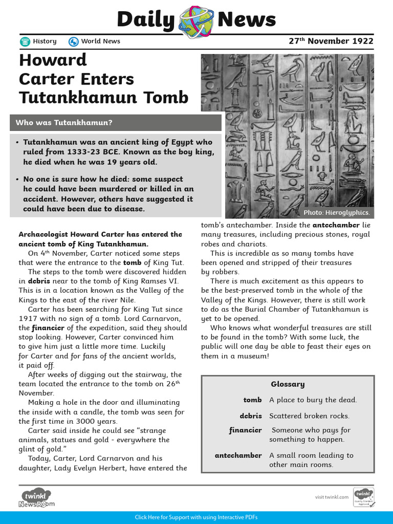 2a. Daily Article Howard Carter Enters Tutankhamuns Tomb Uks2!9!11 1 ...