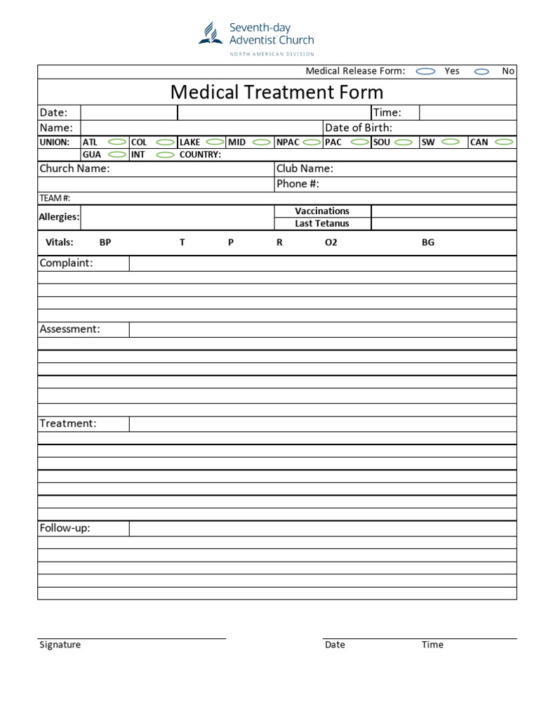 Medical Release and Treatment Form | PDF
