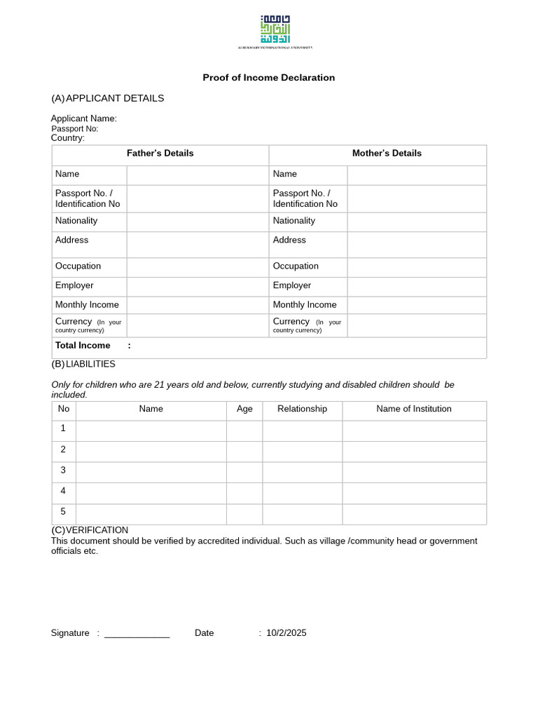 Proof of Income Declaration | PDF