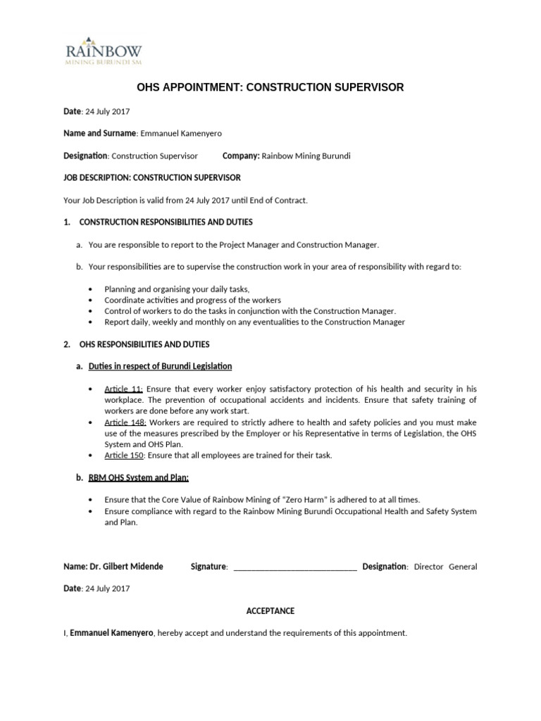 2c Appointment Construction Supervisor - Emmanuel | PDF