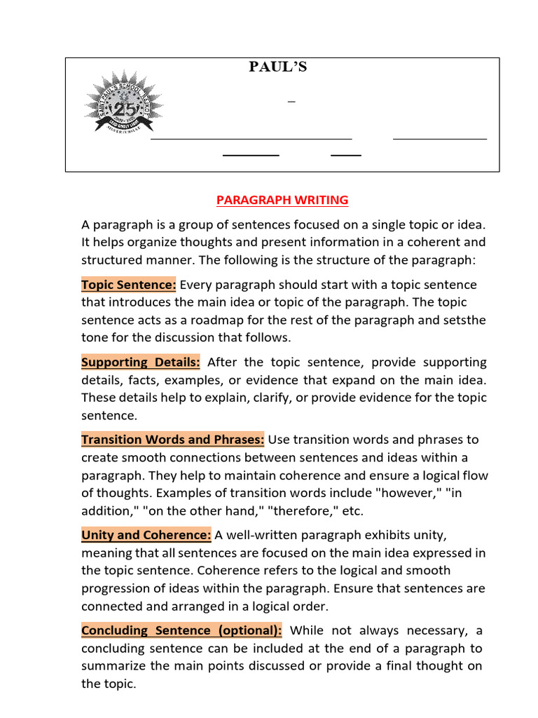 Paragraph Writing Guide for Students | PDF | Mind | Well Being