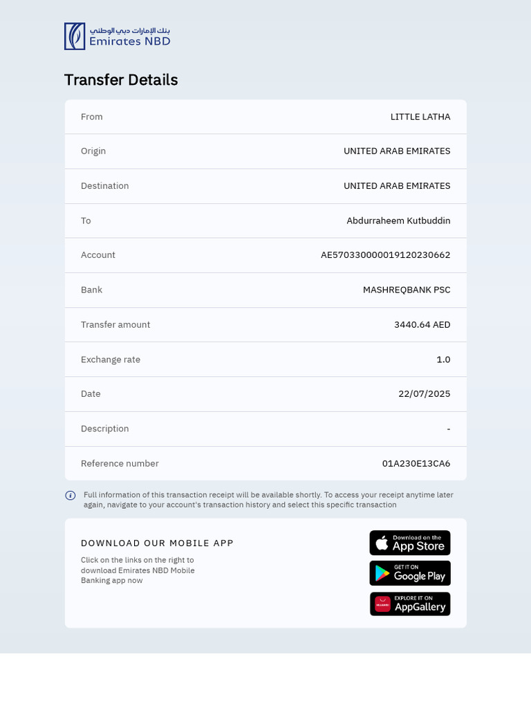 UAE Fund Transfer Receipt Details | PDF