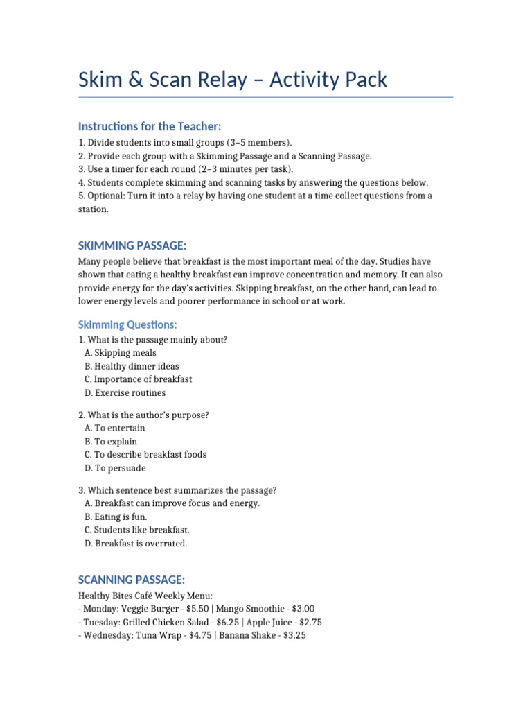 Skim Scan Relay Activity | PDF