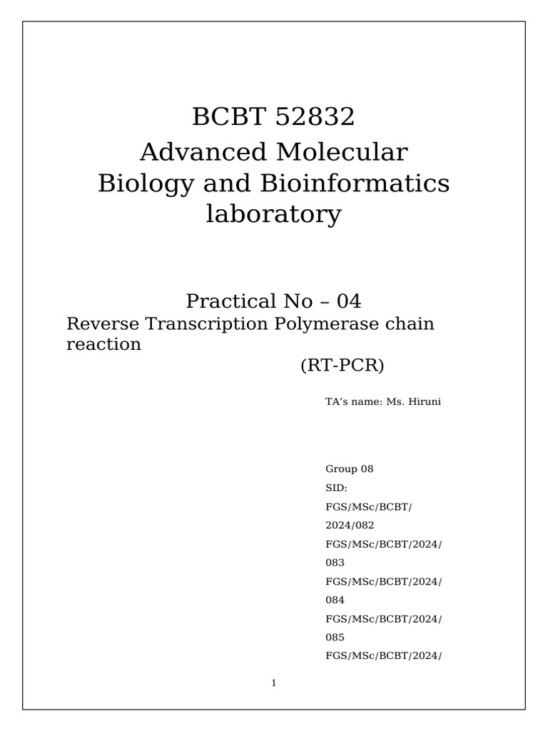 BCBT 52832 Lab Report 04 | PDF | Polymerase Chain Reaction | Reverse Transcription Polymerase ...