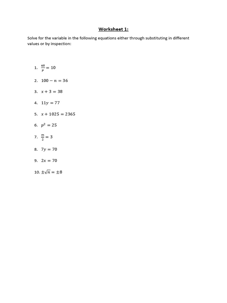 Solve for Variables: Math Worksheet | PDF