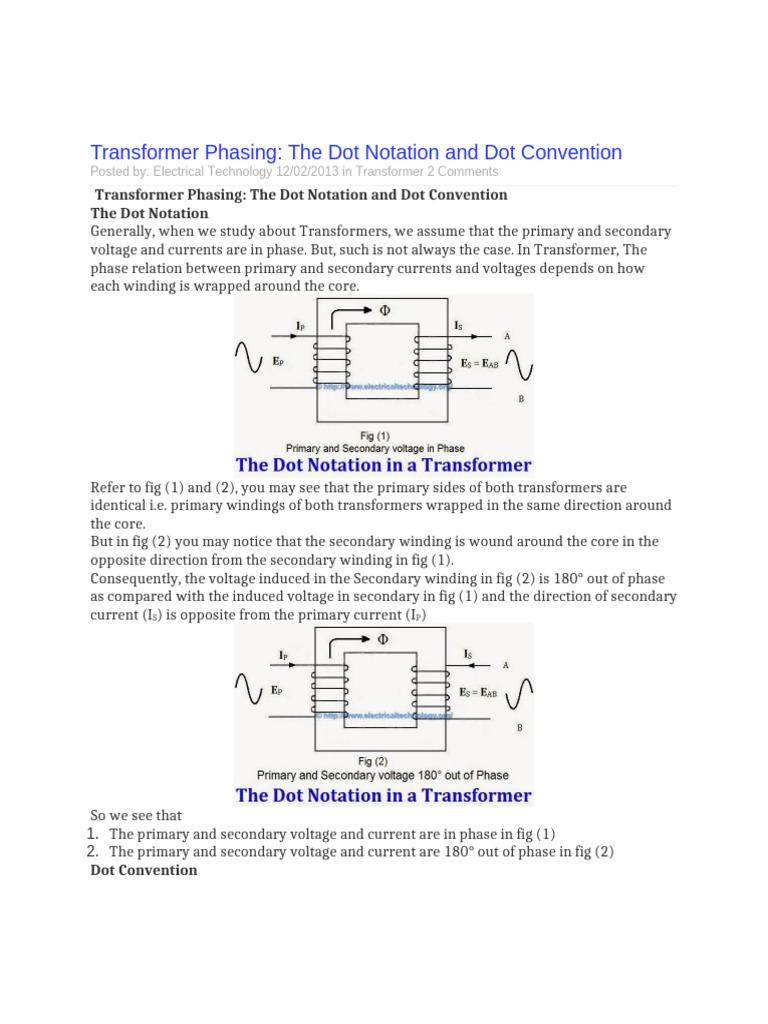 Understanding Transformer Phasing and Dots | PDF | Transformer ...