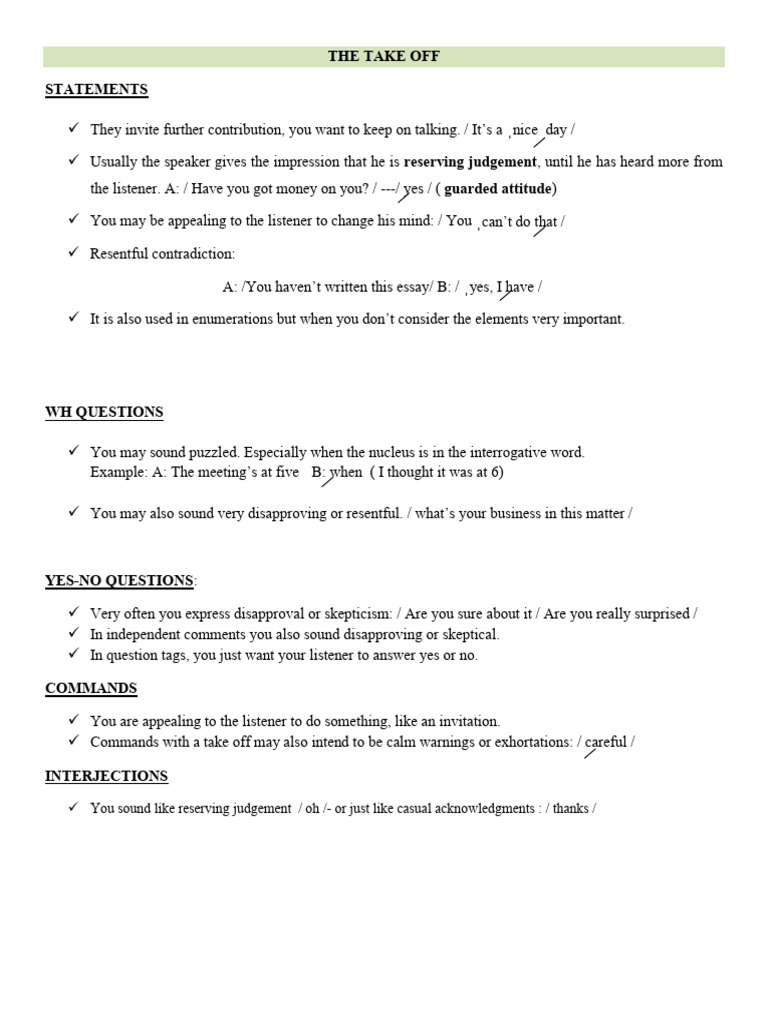 Notes on the Take Off | PDF