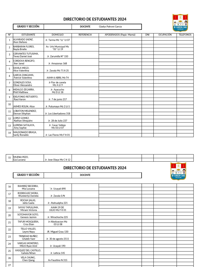 Directorio de Estudiantes Formato | PDF