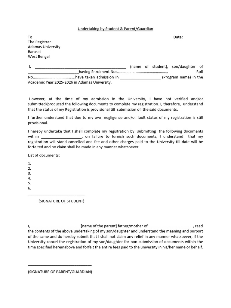 Student Registration Undertaking Form | PDF
