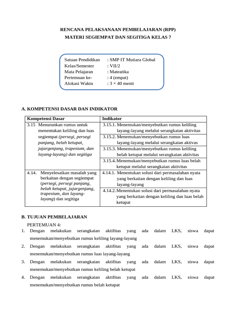 RPP Micro Teaching Materi Layang-Layang & Belah Ketupat | PDF