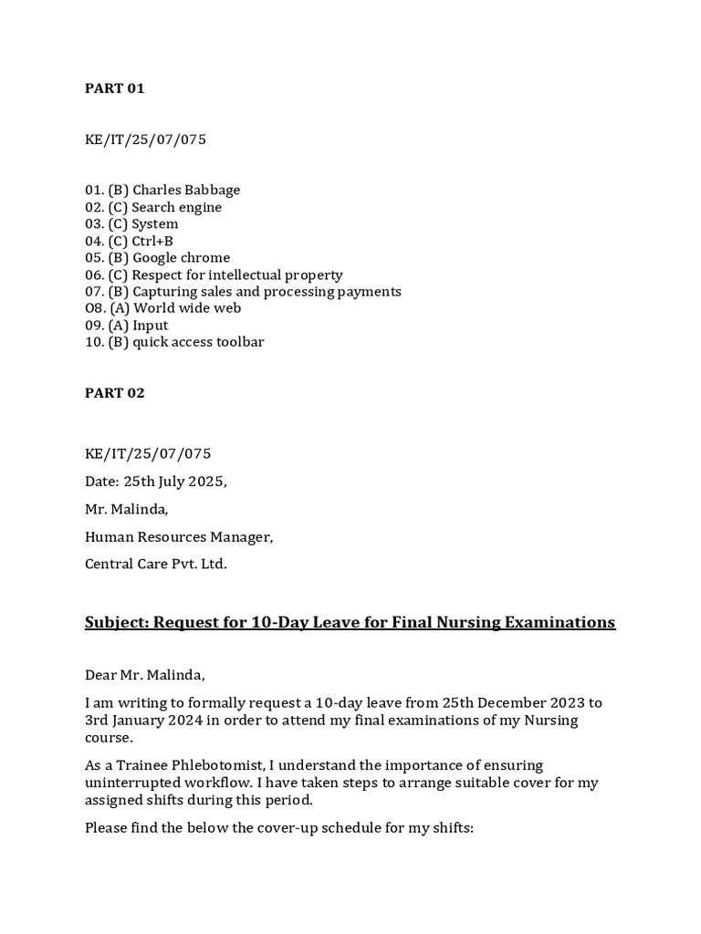 Leave Request for Nursing Exams | PDF