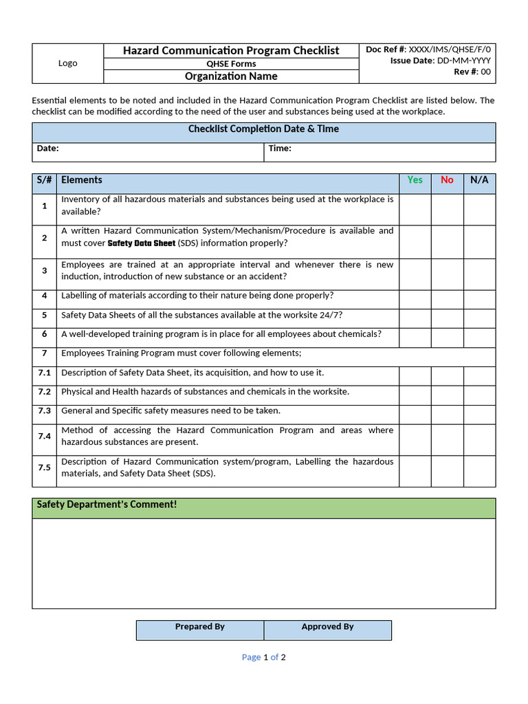 Hazard Communication Program Checklist | PDF | Safety | Occupational ...