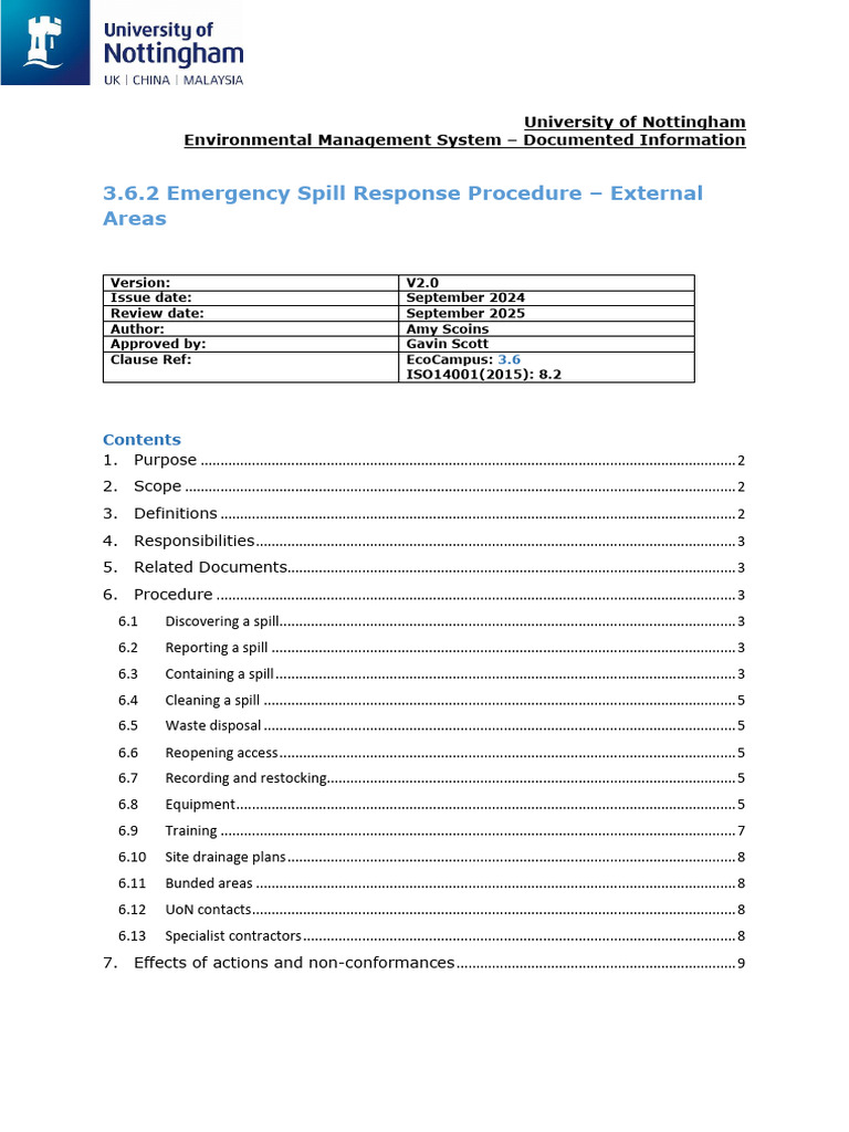 3.6.2 Emergency Spill Response Procedure v2.0 | PDF | Oil Spill | Waste