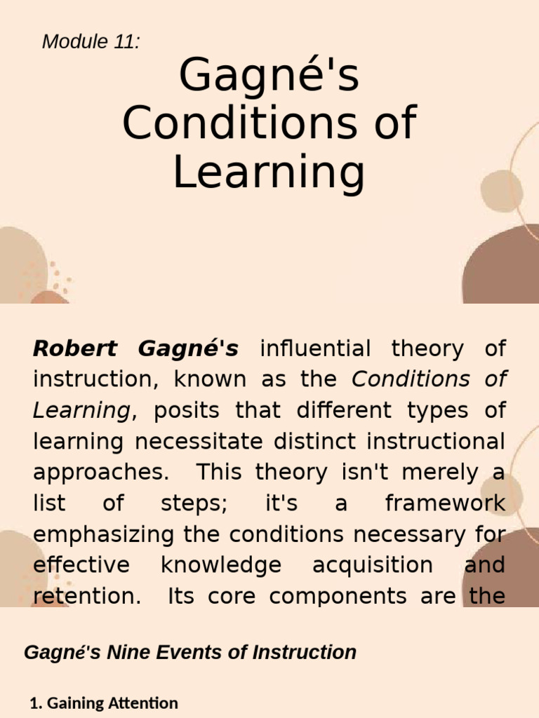 Module 11 Gagnes Conditions of Learning | PDF | Learning | Knowledge