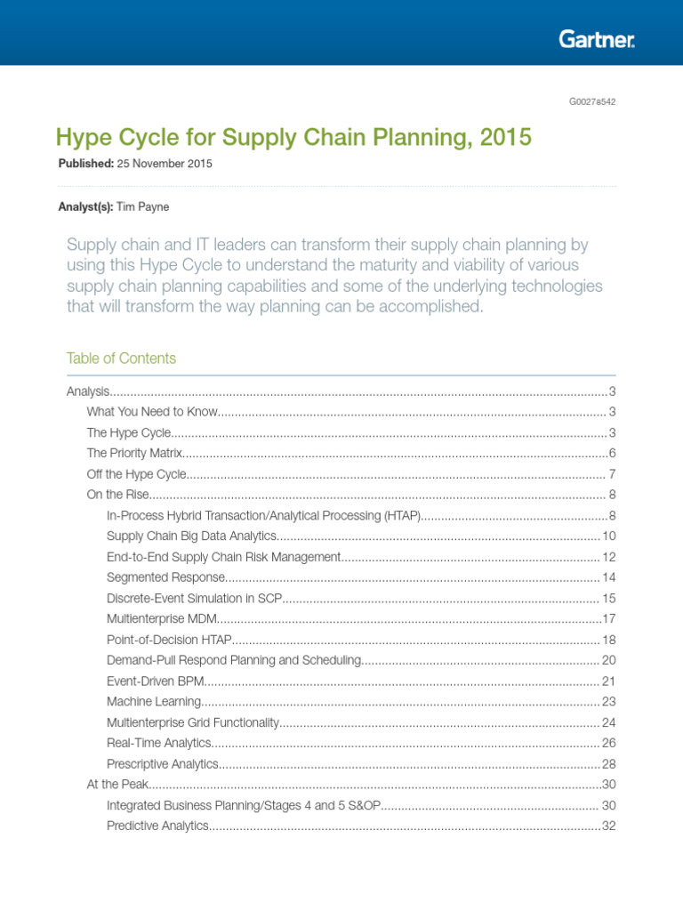 Hype Cycle for Supply Chain Planning 2015 | PDF | Analytics | Big Data