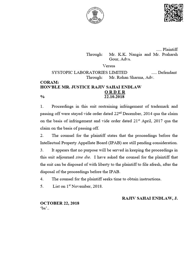Sun Pharmaceutical Industries Limited v. Systopic Laboratories Limited ...