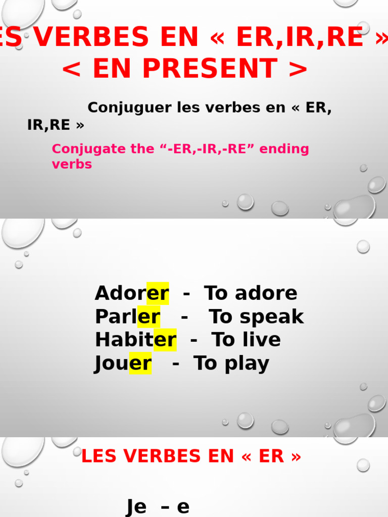Conjugaison des verbes ER, IR, RE | PDF