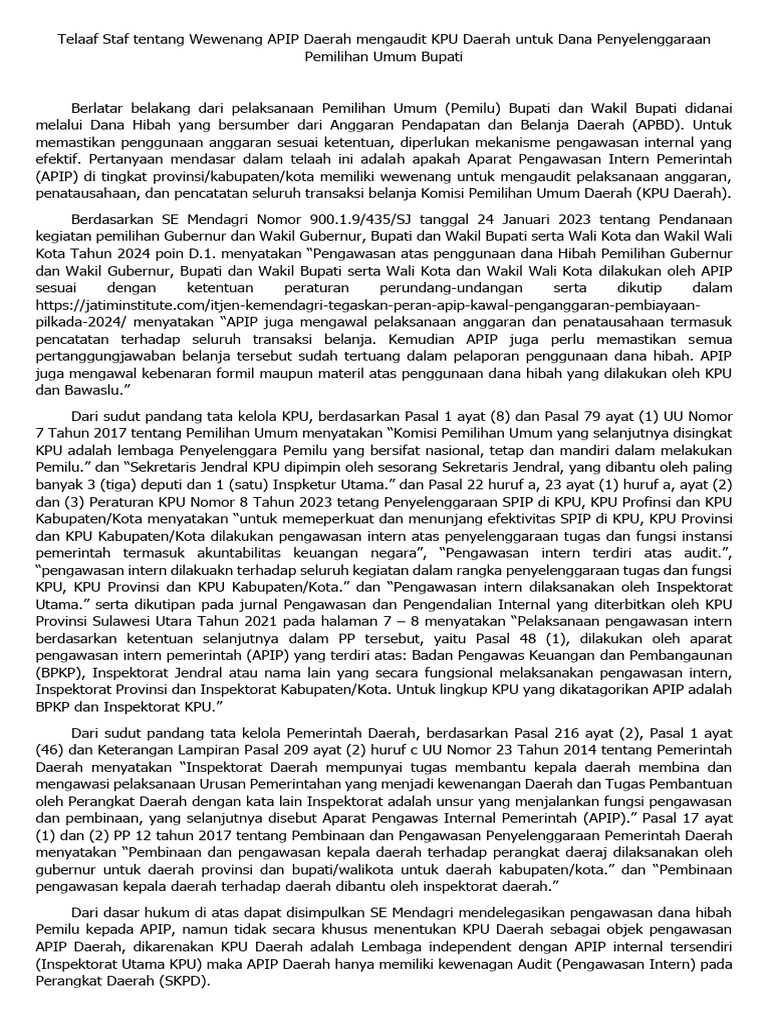 Wewenang APIP Audit KPU Daerah Pemilu | PDF