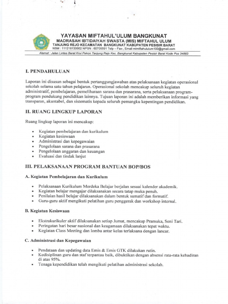 Contoh Laporan Bos Mts | PDF