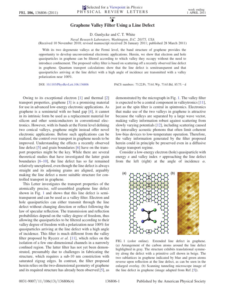 2011 - Graphene Valley Filter Using a Line Defect | PDF | Graphene ...