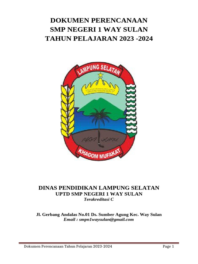 Perencanaan Pendidikan SMPN 1 Way Sulan 2023-2024 | PDF