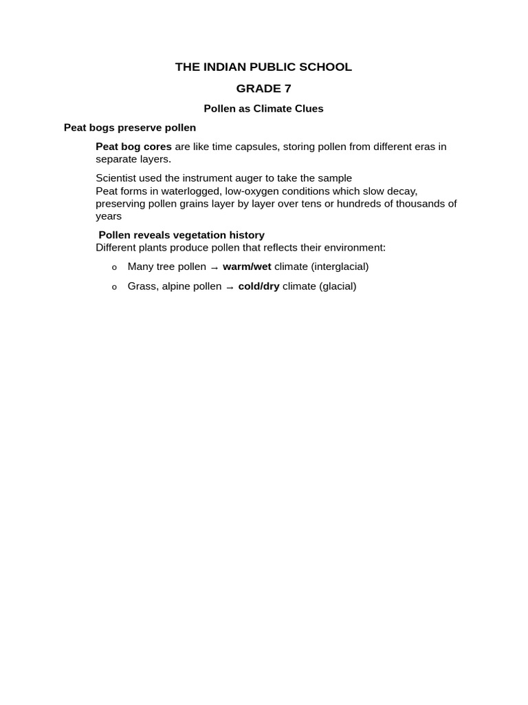 Pollen and Climate Clues | PDF