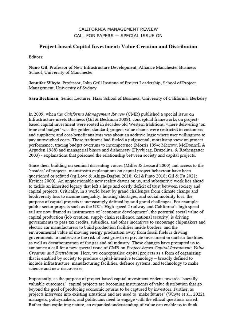 CMR Special Issue Project Based Capital Investment | PDF | Governance ...