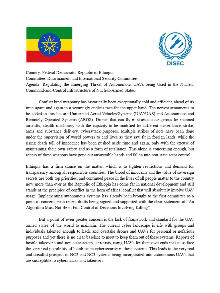 Position Paper (Ethiopia-DISEC) | PDF | Unmanned Aerial Vehicle ...