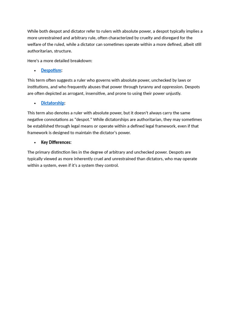 Key Differences - Despot and A Dictator | PDF