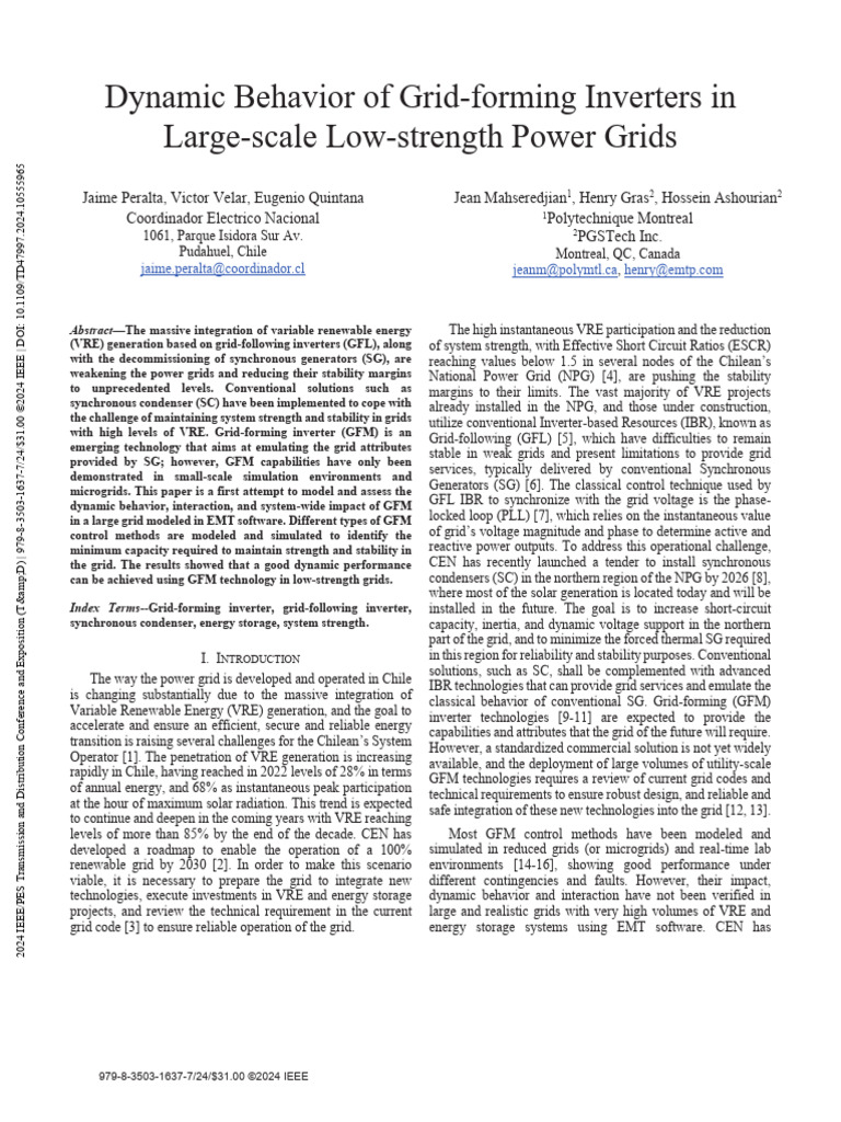 Dynamic Behavior of Grid-Forming Inverters in Large-Scale Low-Strength Power Grids | PDF | Power ...