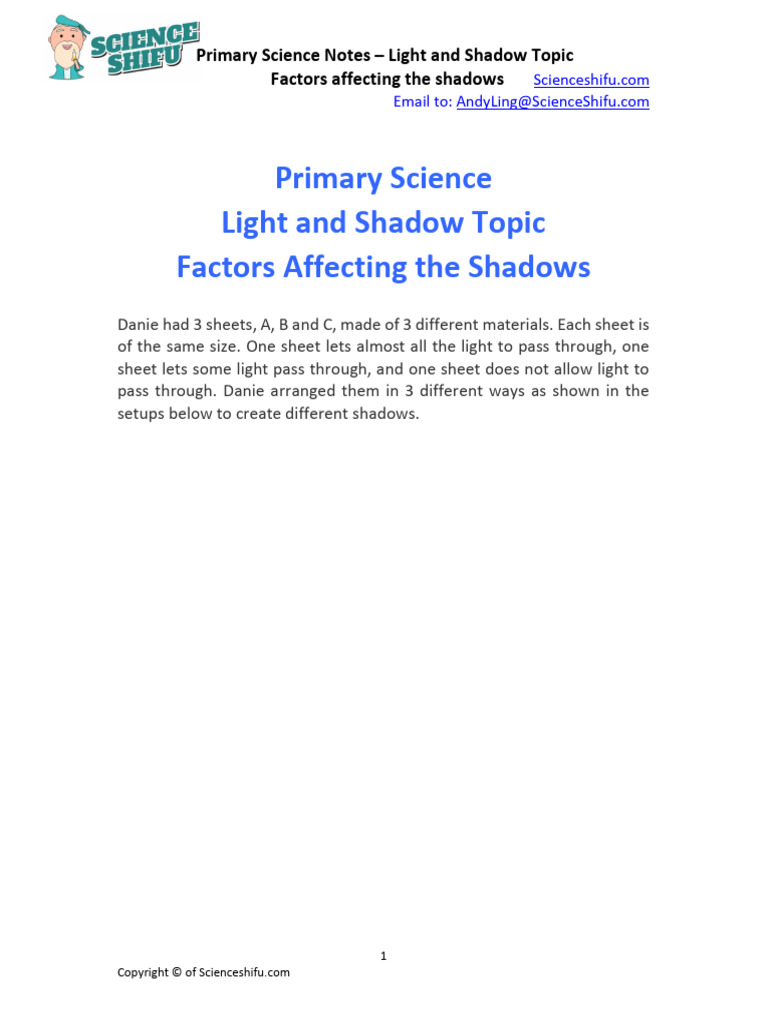 Factors Affecting Shadows in Science | PDF | Light