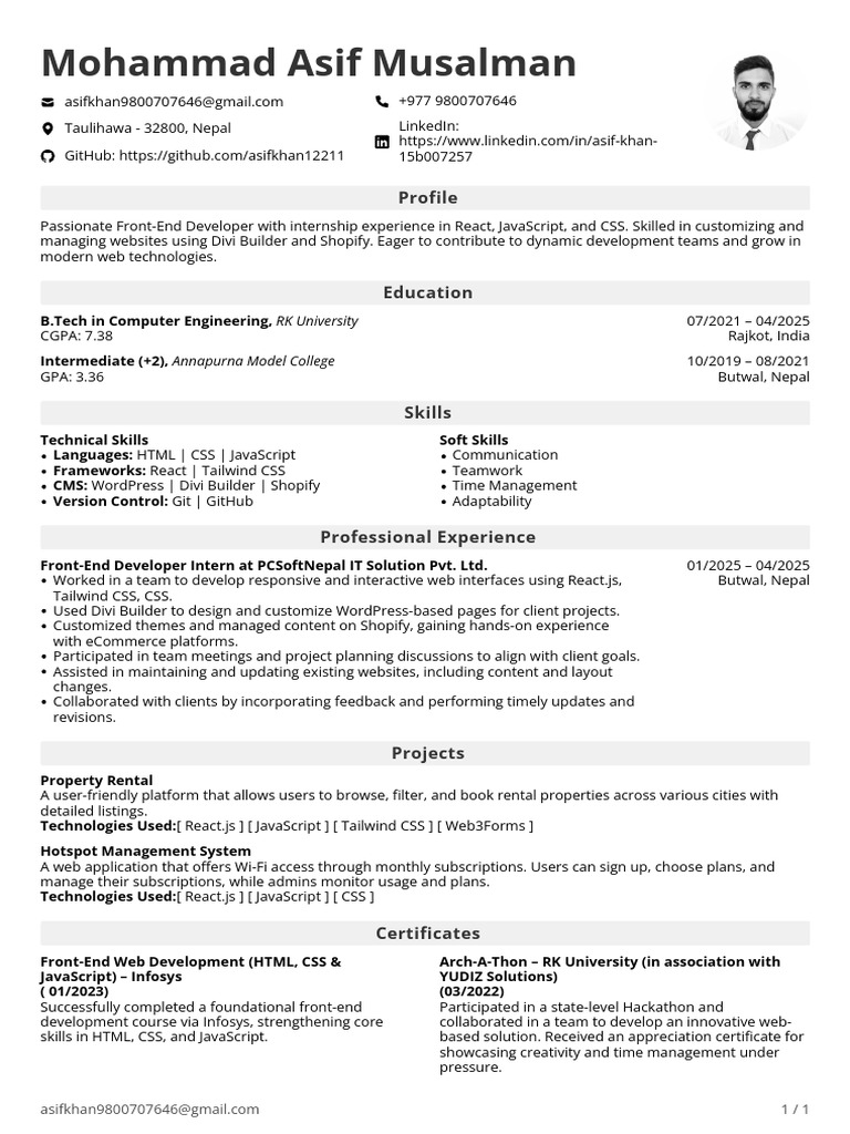 Front-End Developer Profile: Asif Khan | PDF | World Wide Web ...