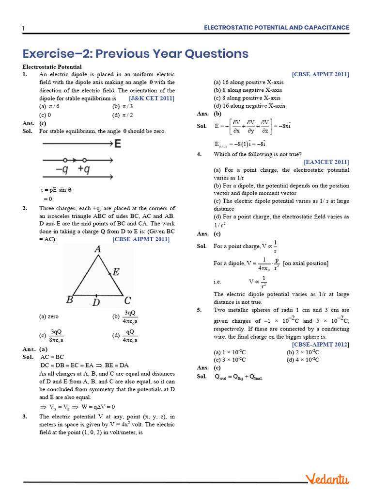 Electric Potential and Capacitance - Ex-2 | PDF | Capacitance | Capacitor
