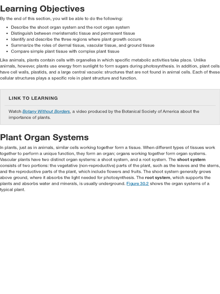 30.1 The Plant Body - Biology 2e OpenStax | PDF | Tissue (Biology ...