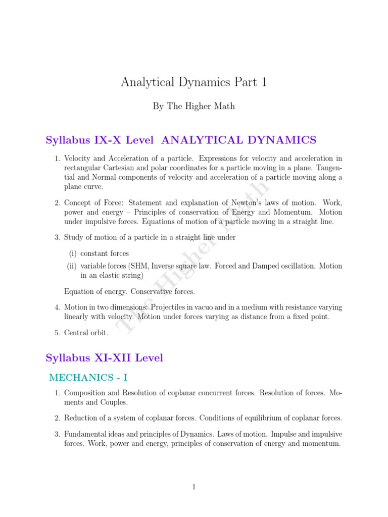 Analytical Dynamics Part 1 Unlocked | PDF | Force | Acceleration