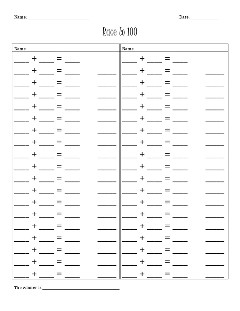 Race to 100 Printable Game Board | PDF