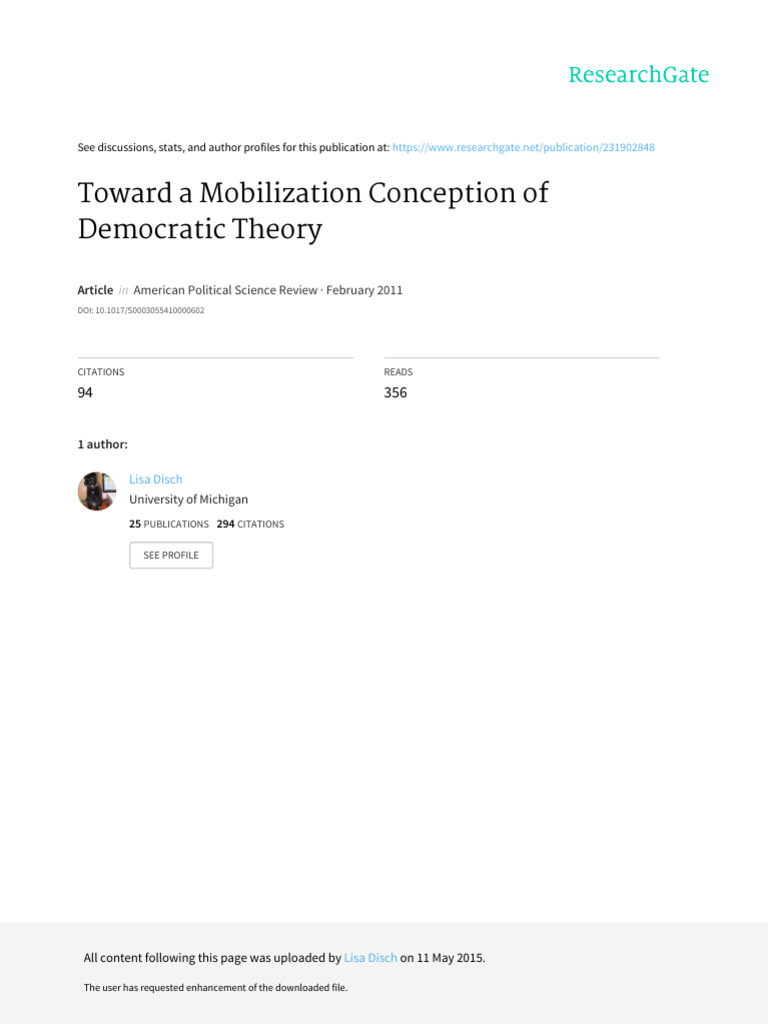 Towards A Mobilization Conception of Democratic Theory | PDF ...