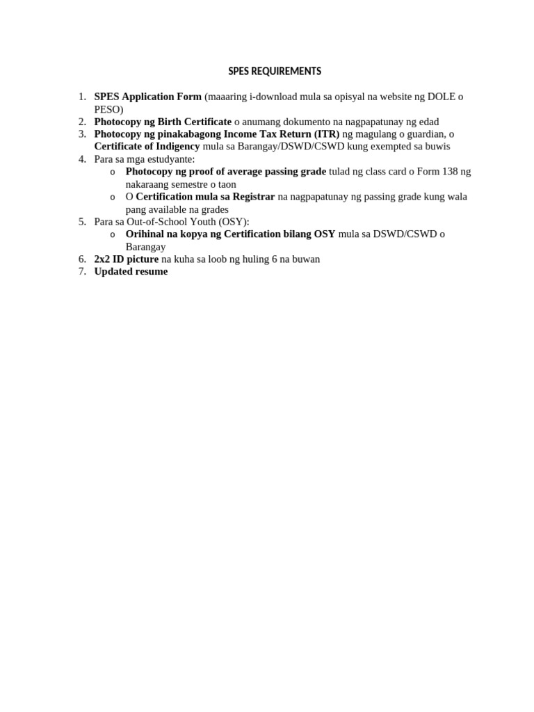 Spes Requirements | PDF