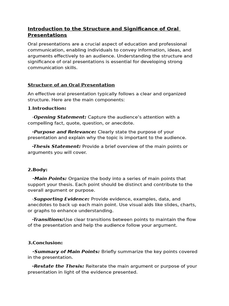 Structure and Significance of Oral Presentation | PDF | Public Speaking ...
