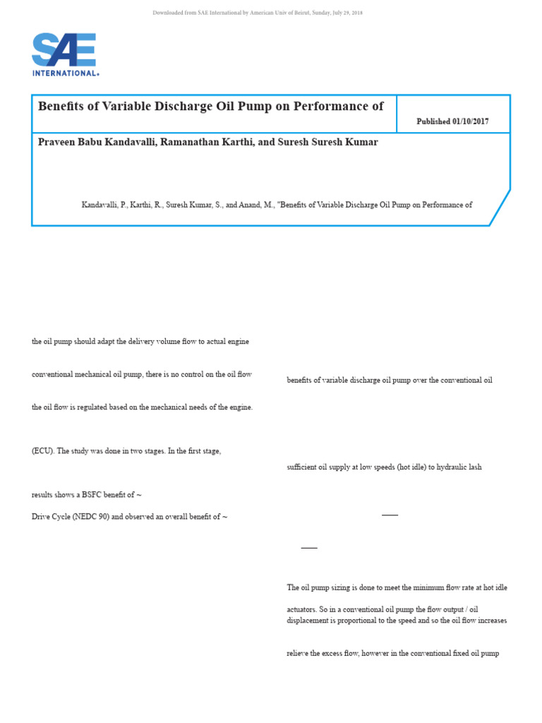 Benefits of Variable Discharge Oil Pump | PDF | Pump | Engines