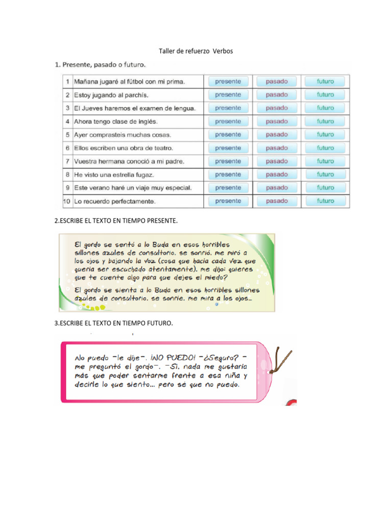Actividades Verbos Grado Cuarto | PDF