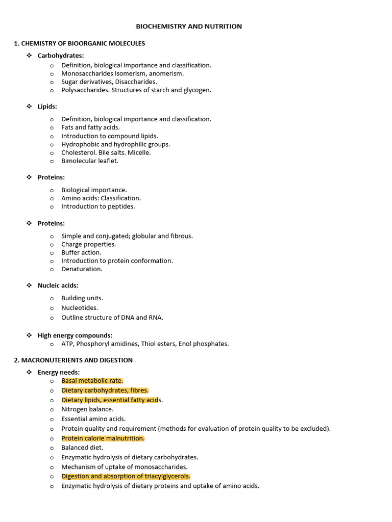 Biochemistry Syllabus | PDF | Metabolism | Biochemistry