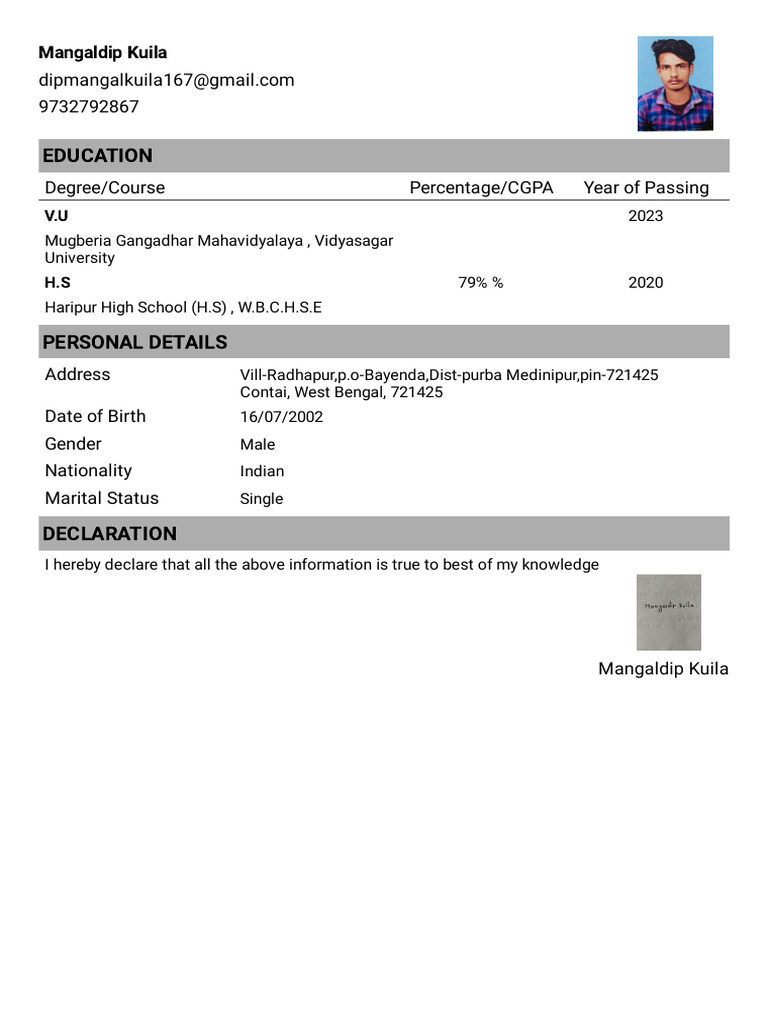 Resume Mangaldip Kuila Format2 | PDF