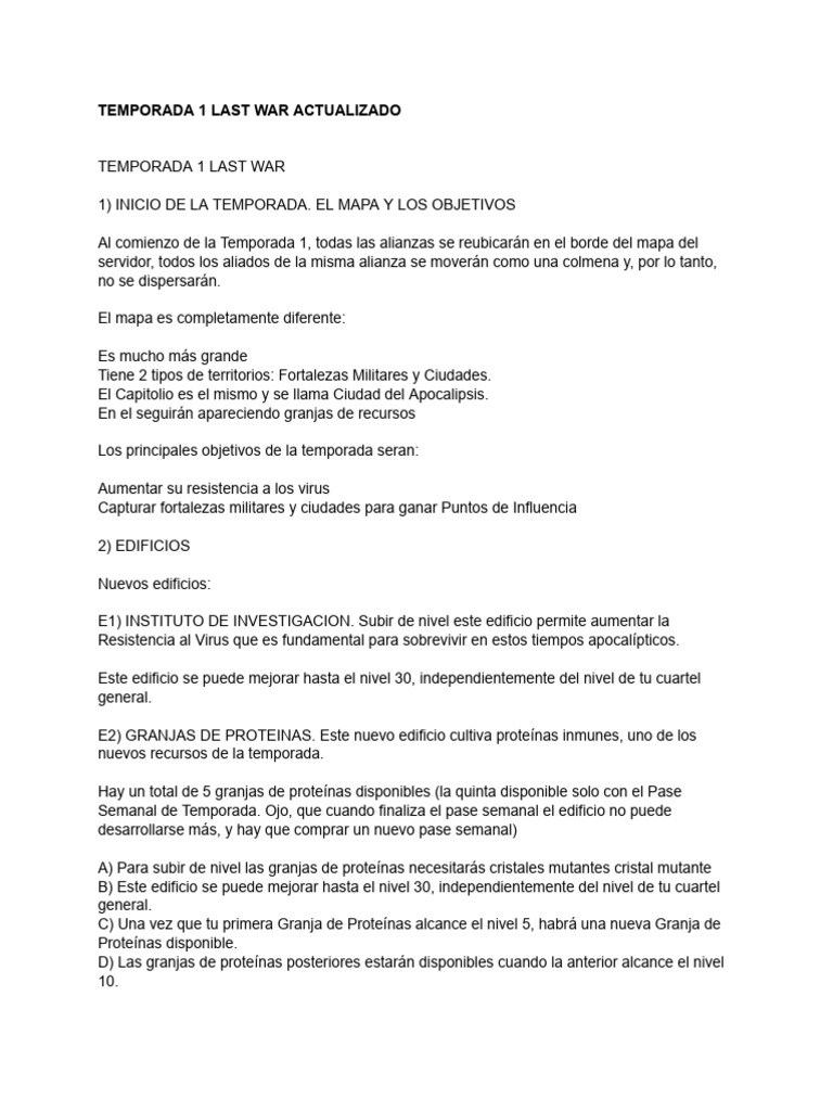 Guía De La Temporada 1 De Last War Pdf Virus Zombis